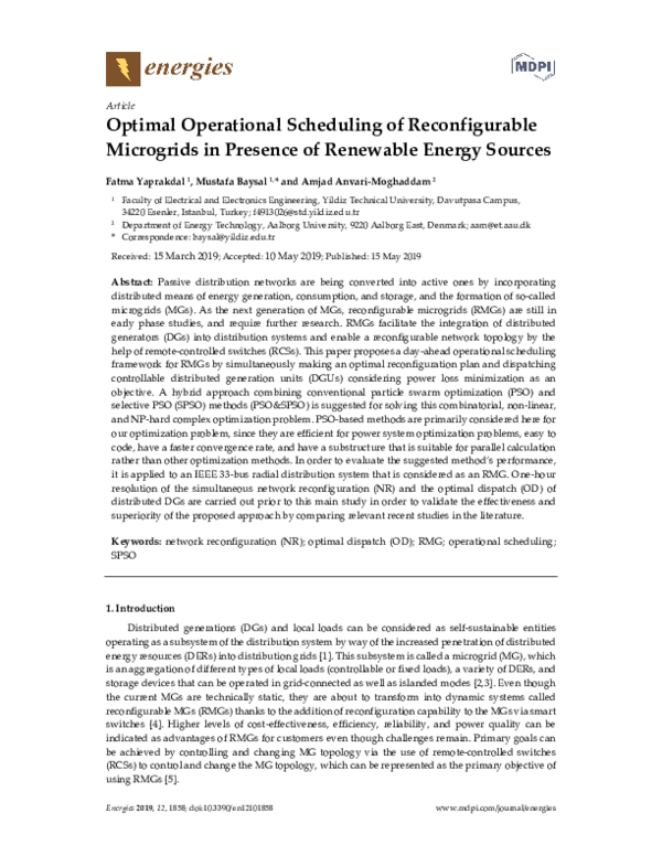 (PDF) Optimal Operational Scheduling of Reconfigurable Microgrids in Presence of Renewable ...