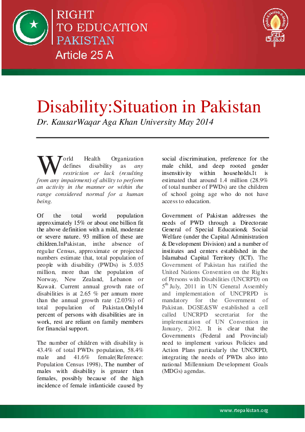 (PDF) Disability:Situation in Pakistan
