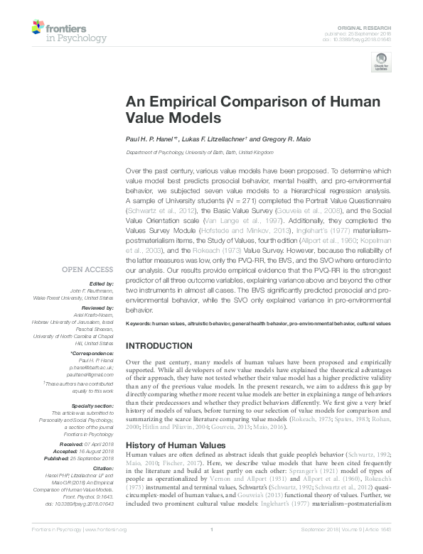 (PDF) An Empirical Comparison of Human Value Models (PDF) An Empirical Comparison of Human Value Models