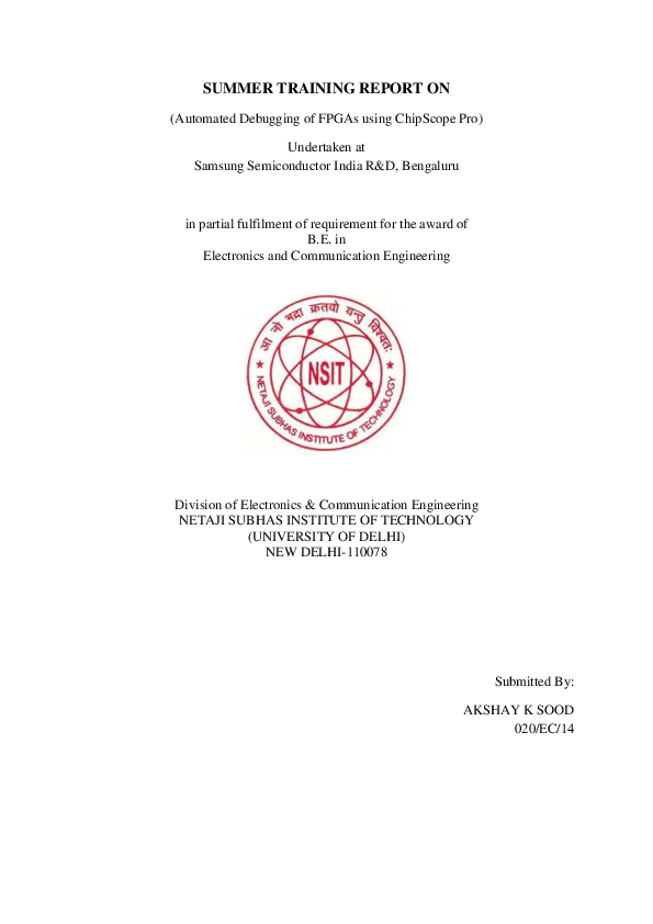 (PDF) SUMMER TRAINING REPORT ON