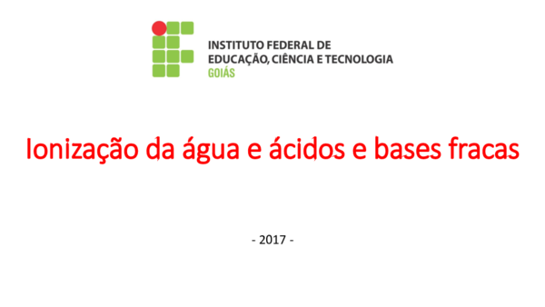 (PDF) Ionização da água e ácidos e bases fracas