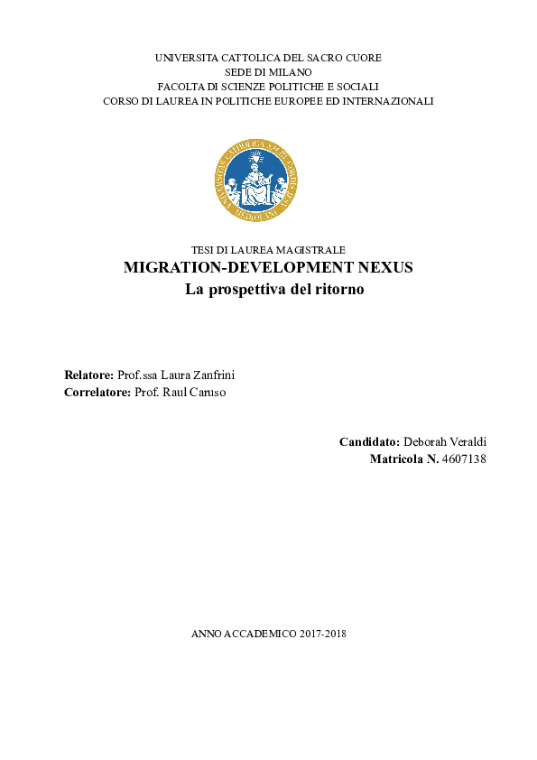 MIGRATION- DEVELOPMENT NEXUS La prospettiva del ritorno | Deborah ...