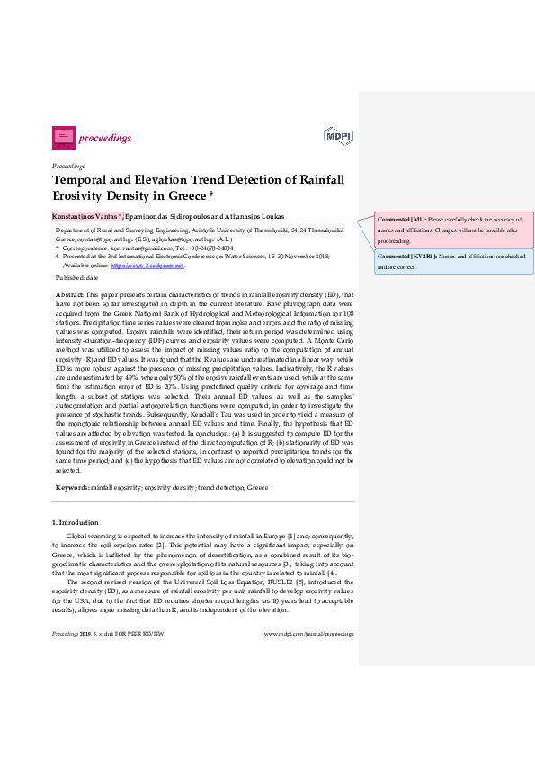 (PDF) Temporal and elevation trend detection of rainfall erosivity density in Greece