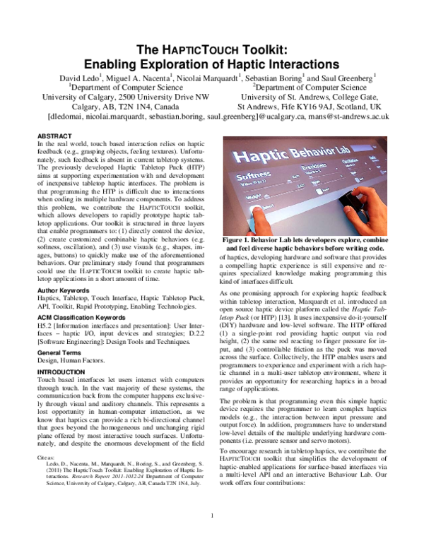 Pdf The Haptic Touch Toolkit Enabling Exploration Of Haptic Interactions