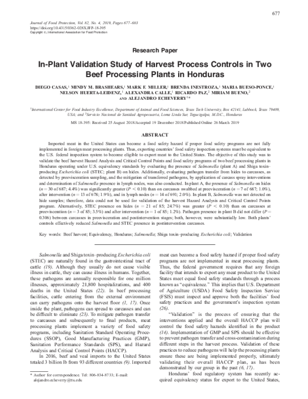 (PDF) In-Plant Validation Study of Harvest Process Controls in Two Beef ...