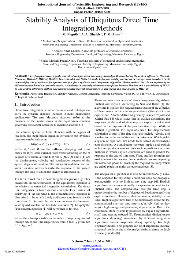 (PDF) Stability Analysis of Ubiquitous Direct Time Integration Methods