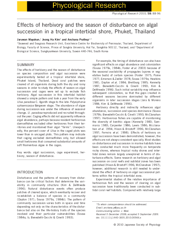 (PDF) Effects of herbivory and the season of disturbance on algal ...