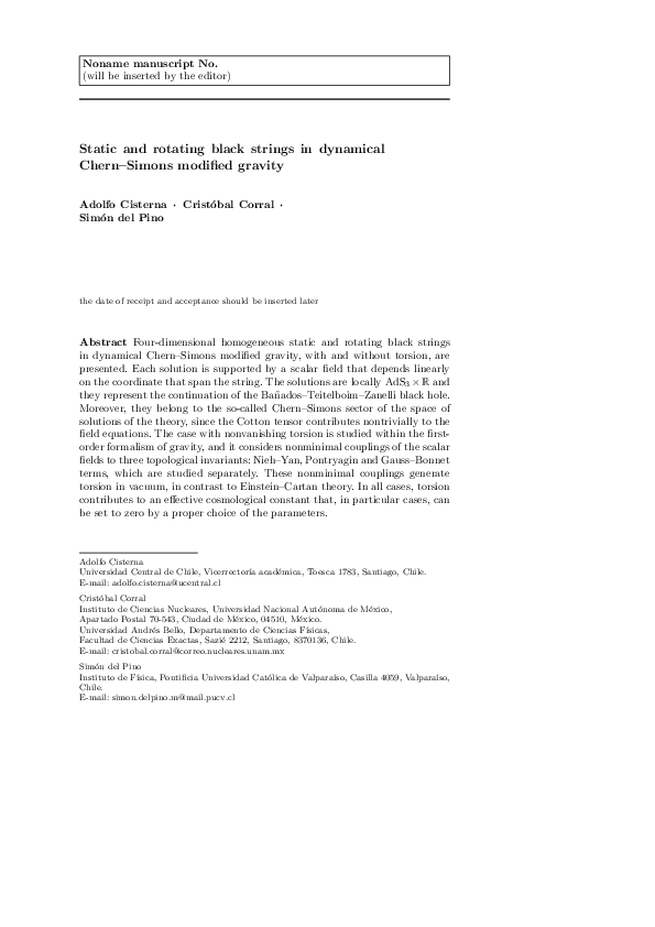 Pdf Static And Rotating Black Strings In Dynamical Chern Simons Modified Gravity Cristobal