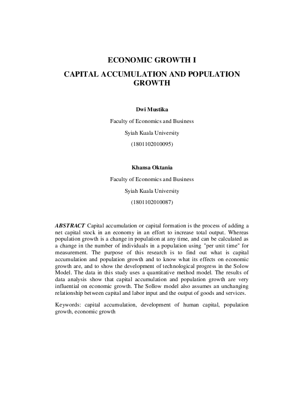 (DOC) ECONOMIC GROWTH I CAPITAL ACCUMULATION AND POPULATION GROWTH