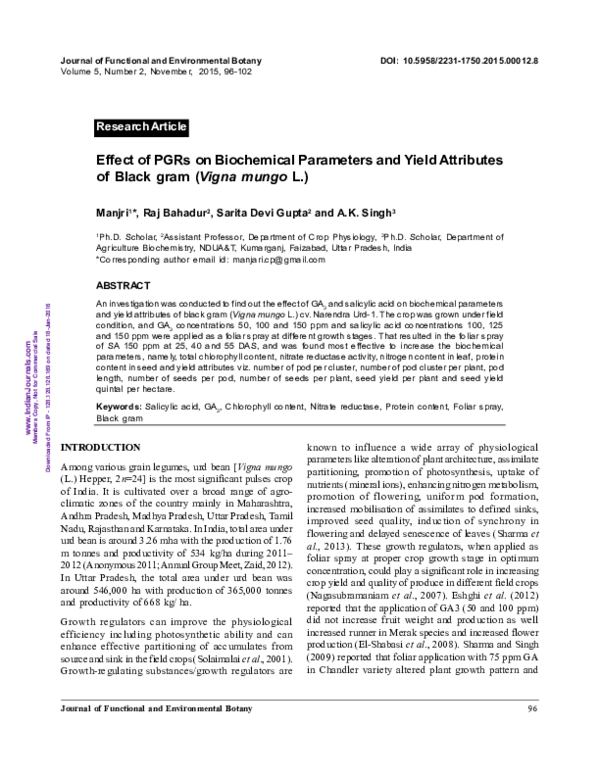 Pdf Effect Of Pgrs On Biochemical Parameters And Yield Attributes Of