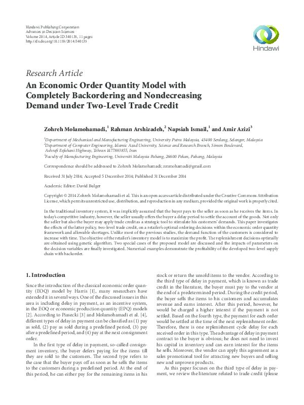 (PDF) An Economic Order Quantity Model with Completely Backordering and ...