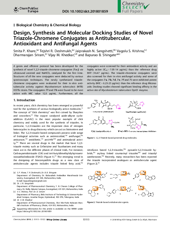 (PDF) Design, Synthesis and Molecular Docking Studies of Novel Triazole ...
