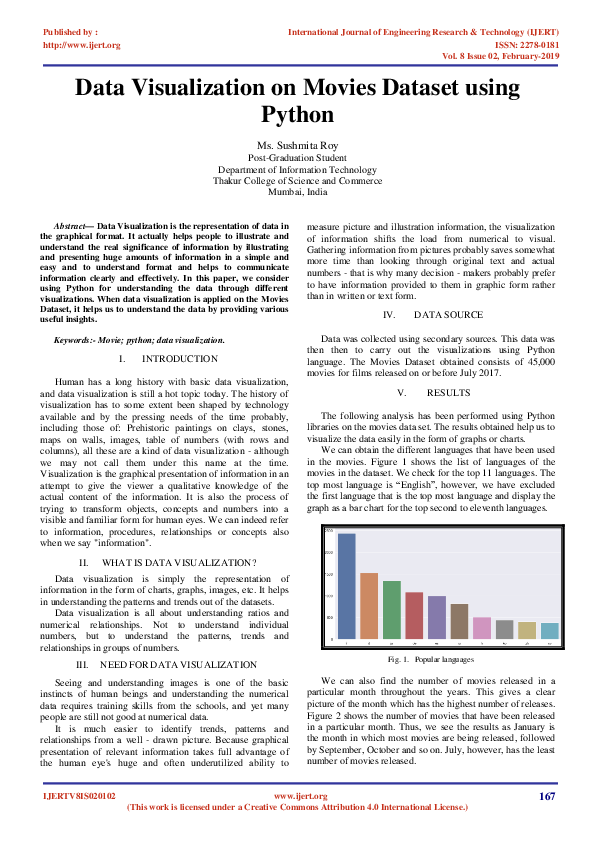 Pdf Ijert Data Visualization On Movies Dataset Using Python Ijert Journal