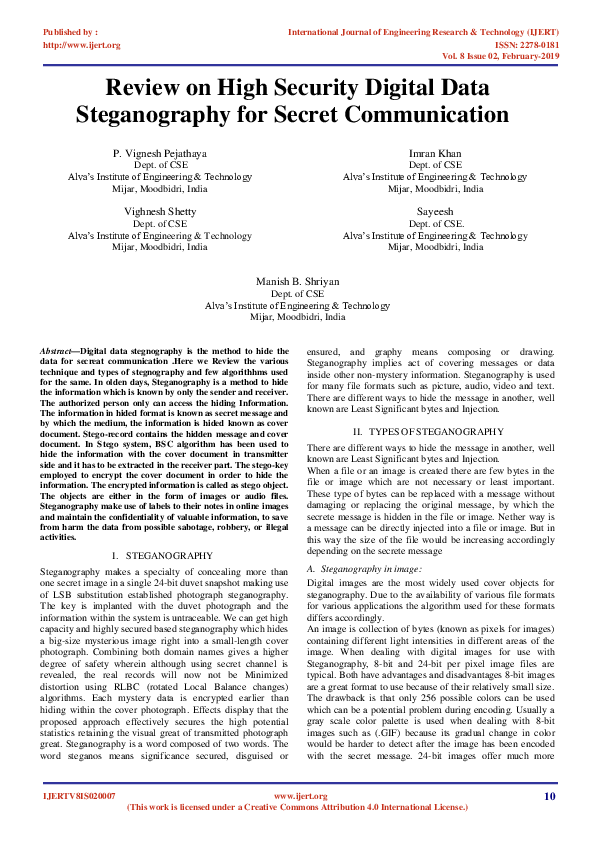 (PDF) IJERT-Review on High Security Digital Data Steganography for Secret Communication