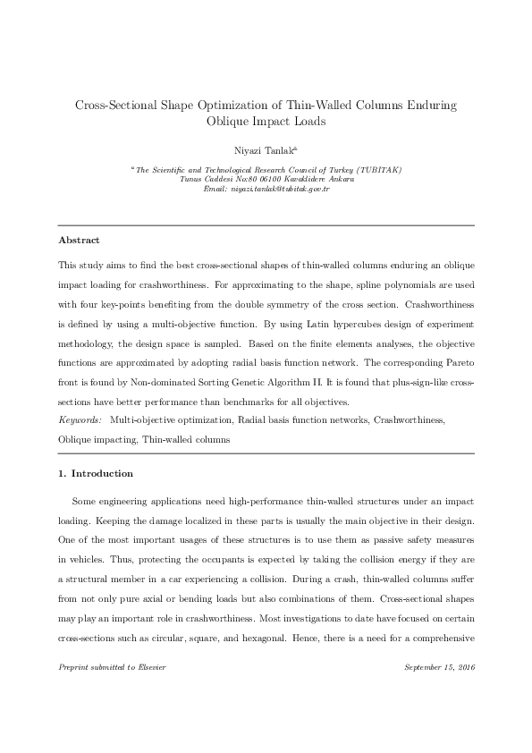 Pdf Cross Sectional Shape Optimization Of Thin Walled Columns Enduring Oblique Impact Loads