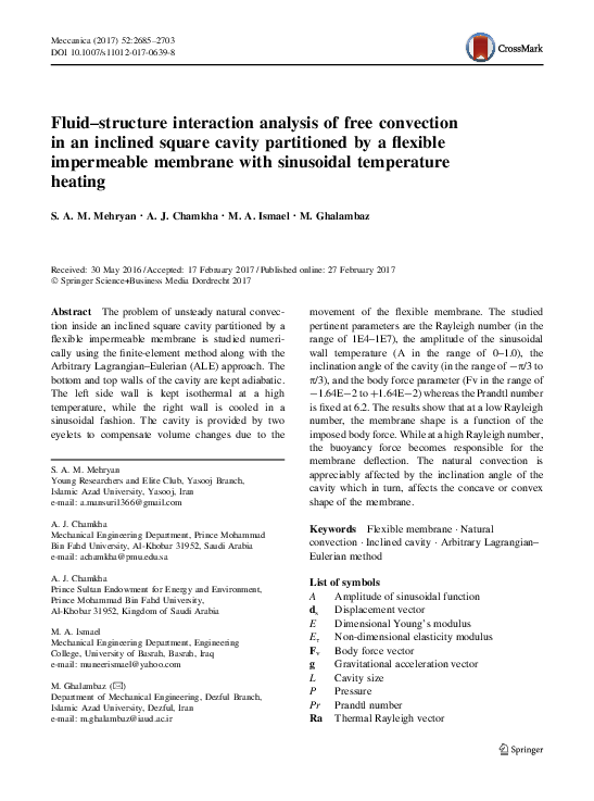 (PDF) Fluid-structure interaction analysis of free convection in an inclined square cavity ...