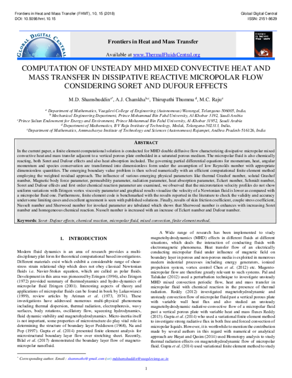 (PDF) COMPUTATION OF UNSTEADY MHD MIXED CONVECTIVE HEAT AND MASS TRANSFER IN DISSIPATIVE ...