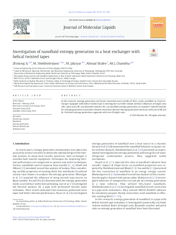 (PDF) Investigation of nanofluid entropy generation in a heat exchanger ...