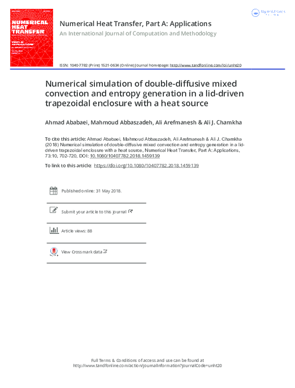 Pdf Numerical Simulation Of Double Diffusive Mixed Convection And Entropy Generation In A Lid 3481