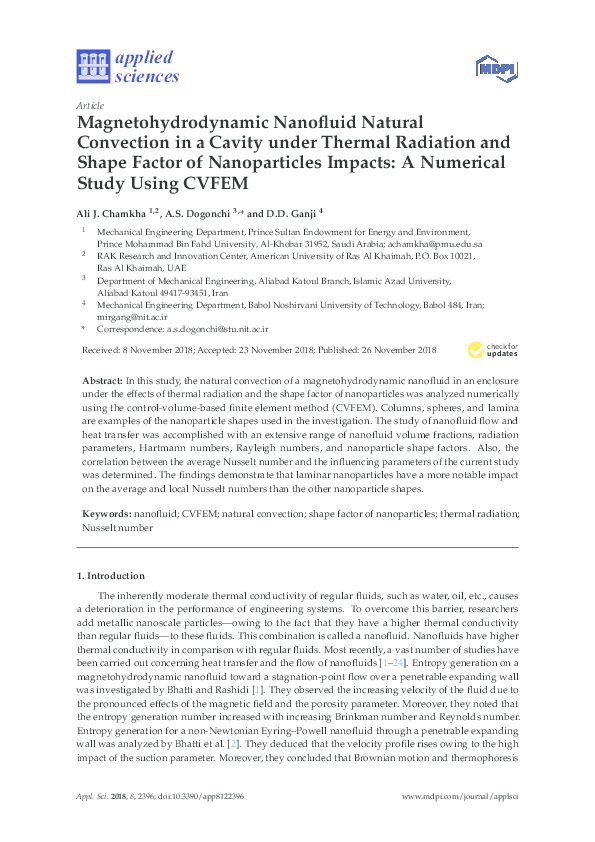 (PDF) Magnetohydrodynamic Nanofluid Natural Convection in a Cavity under Thermal Radiation and ...