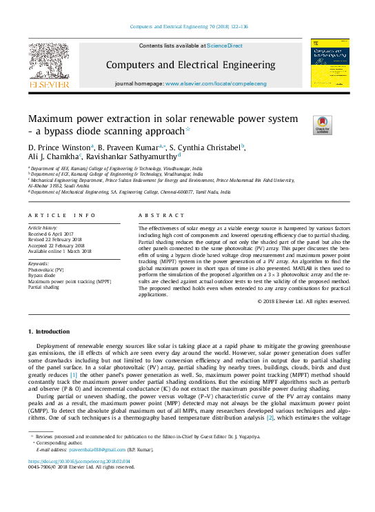 (PDF) Maximum power extraction in solar renewable power system -a ...