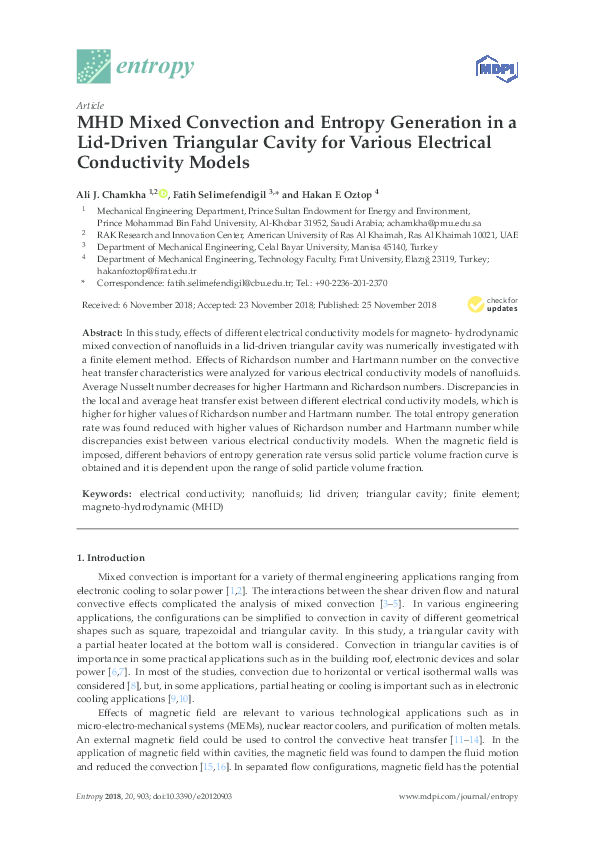 Pdf Mhd Mixed Convection And Entropy Generation In A Lid Driven