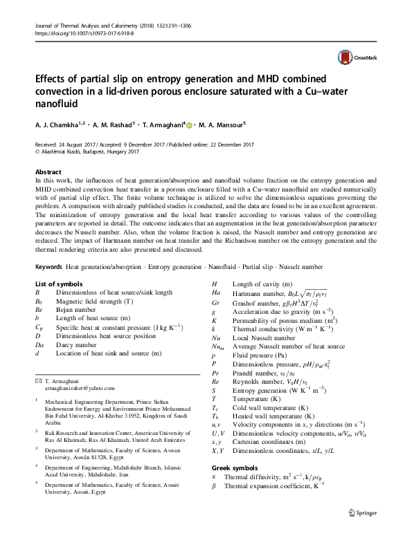(PDF) Effects of partial slip on entropy generation and MHD combined convection in a lid-driven ...