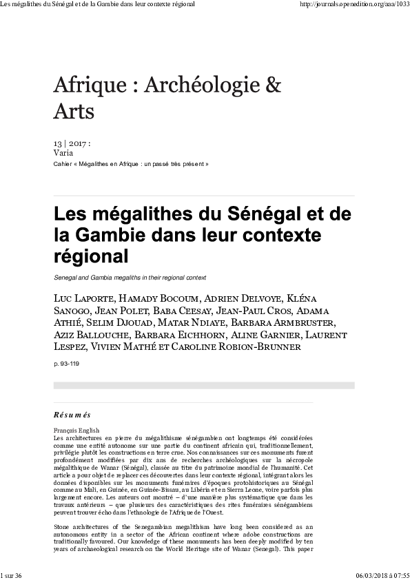 (PDF) Senegal and Gambia megaliths in their regional context