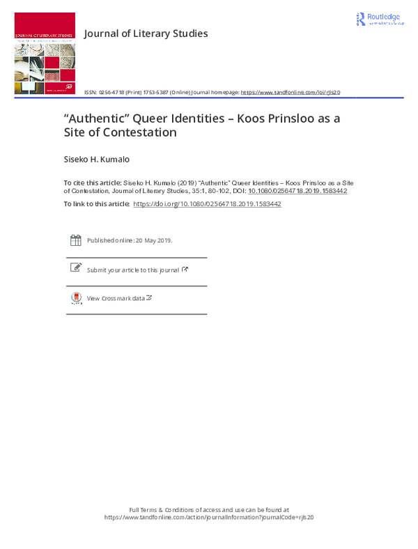 (PDF) Journal of Literary Studies "Authentic" Queer Identities -Koos ...