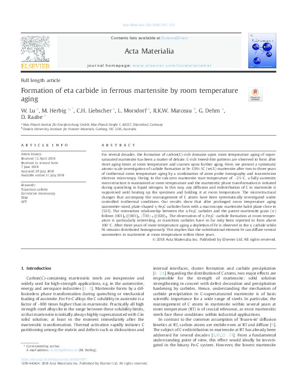 (PDF) Formation of eta carbide in ferrous martensite by room ...