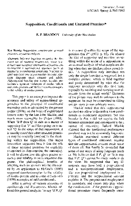 (PDF) Supposition, Conditionals and Unstated Premises