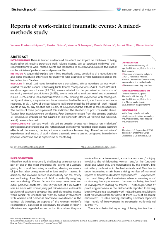 (PDF) Reports of work-related traumatic events | Yvonne Kuipers, Verena ...