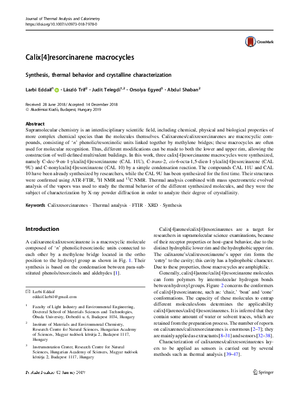 (PDF) Calix[4]resorcinarene macrocycles Synthesis, thermal behavior and ...