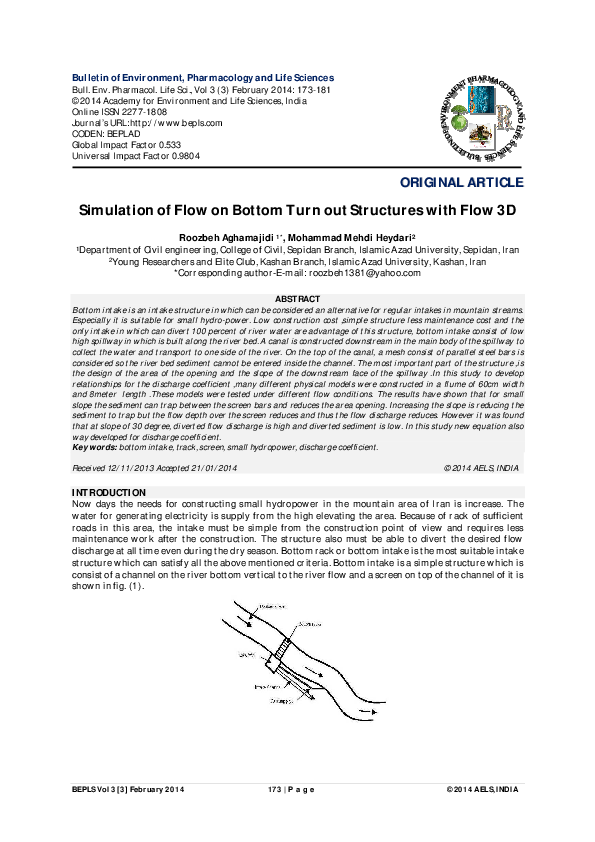 (PDF) Simulation of Flow on Bottom Turn out Structures with Flow 3D