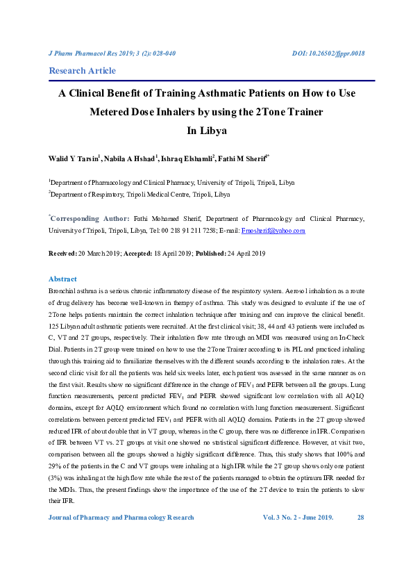 (PDF) A Clinical Benefit of Training Asthmatic Patients on How to Use ...