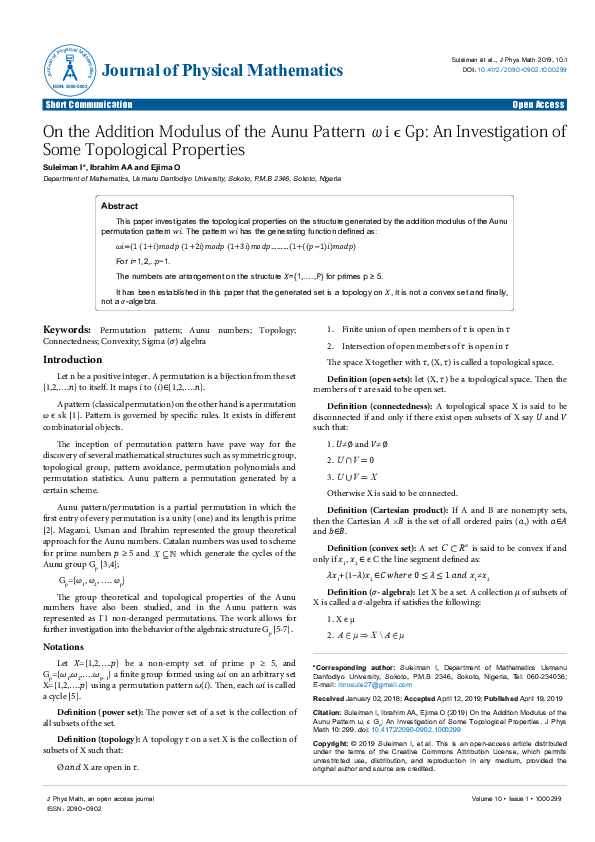 (PDF) On the addition modulus of the aunu pattern omegasubisub 1013 gsubpsub an investigation of ...