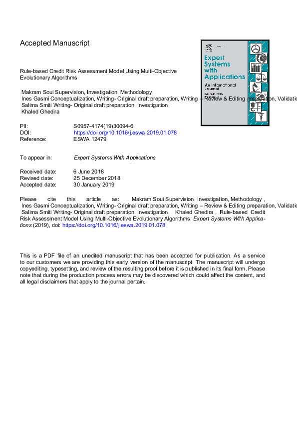 (PDF) Accepted Manuscript Rule-based Credit Risk Assessment Model Using ... (PDF) Accepted Manuscript Rule-based Credit Risk Assessment Model Using ...