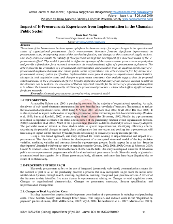Pdf Impact Of E Procurement Experiences From Implementation In The