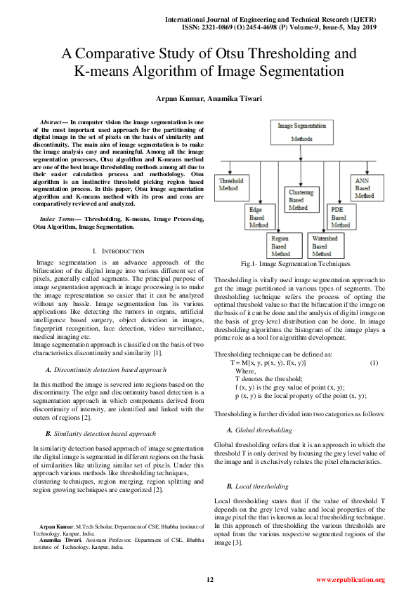 (PDF) A Comparative Study of Otsu Thresholding and K-means Algorithm of Image Segmentation