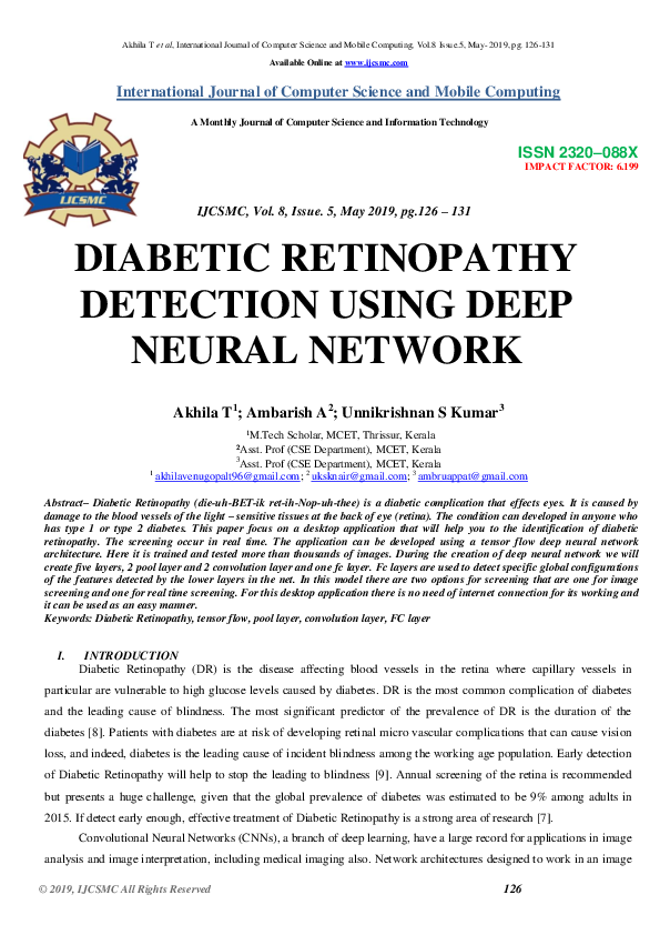 (PDF) DIABETIC RETINOPATHY DETECTION USING DEEP NEURAL NETWORK﻿