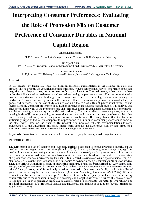 (PDF) Interpreting Consumer Preferences: Evaluating the Role of ...