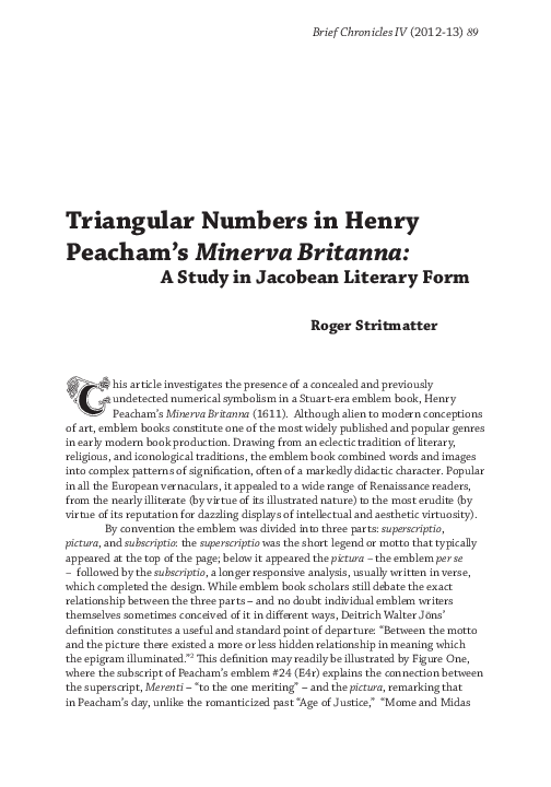 (PDF) Triangular Numbers in Henry Peacham's Minerva Britanna: A Study ...