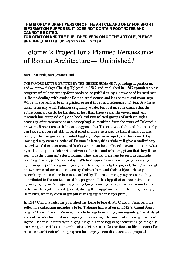 (PDF) Tolomei's project for a planned Renaissance – unfinished? – In ...