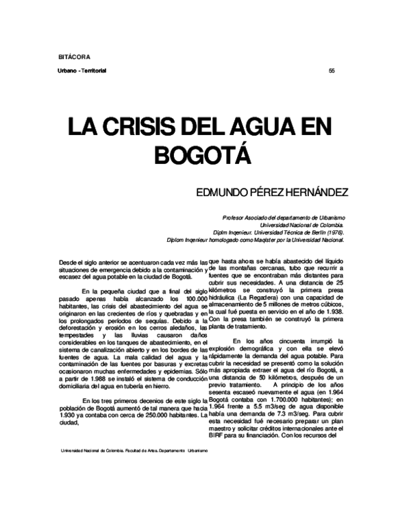 (PDF) LA CRISIS DEL AGUA EN BOGOTÁ