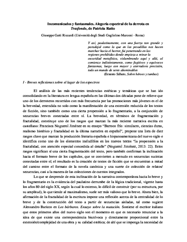 (PDF) Incomunicados y fantasmales. Alegoría espectral de la derrota en ...