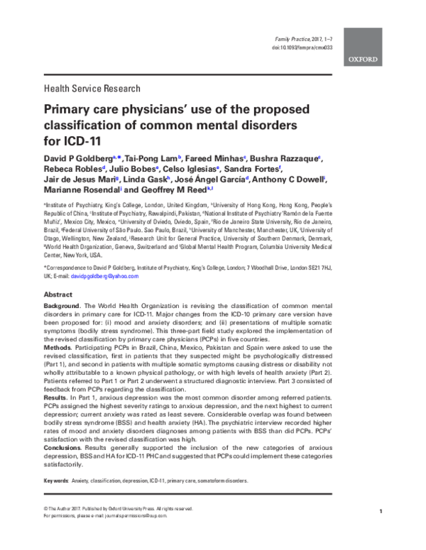 (PDF) Primary care physicians' use of the proposed classification of ...