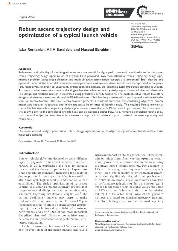 Pdf Robust Ascent Trajectory Design And Optimization Of A Typical