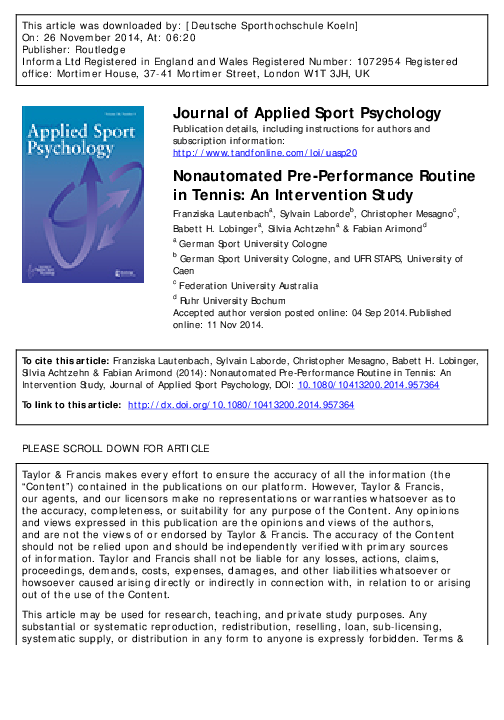 (PDF) Nonautomated Pre-Performance Routine in Tennis: An Intervention Study