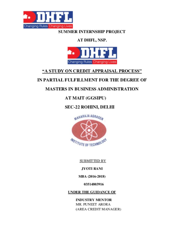 (DOC) "A STUDY ON CREDIT APPRAISAL PROCESS" IN PARTIAL FULFILLMENT FOR ...