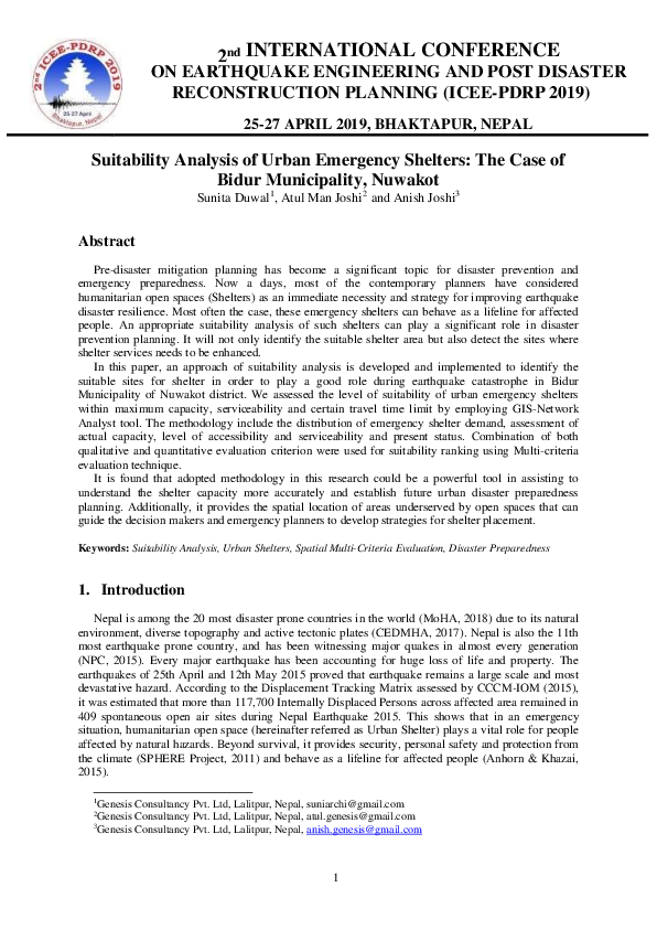 (PDF) Suitability Analysis of Urban Emergency Shelters: The Case of ...